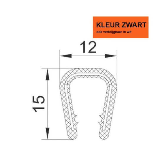 PVC klemprofiel met metalen klemband | breedte 12mm | hoogte 15mm ...