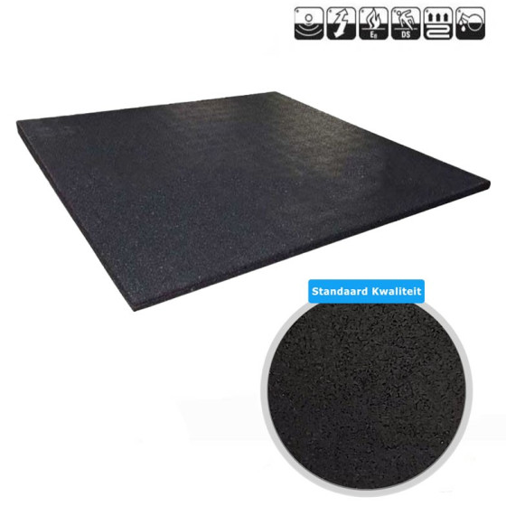 Zwarte rubberen tegel | 100x100cm | 2cm dik - Rubber Webshop