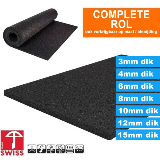 Granulaat rubber vloer - 125cm breed (kies dikte) - Complete rol