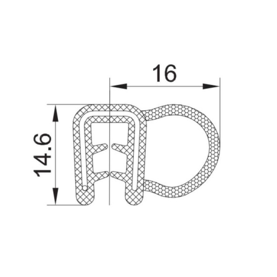 Rubber Klemprofiel met mosrubber kraal 14,6x16mm | 1,5-3mm klembereik