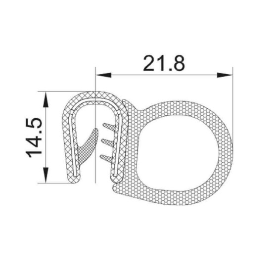Rubber Klemprofiel met mosrubber kraal 14.5x21.8mm | 2-5mm klembereik