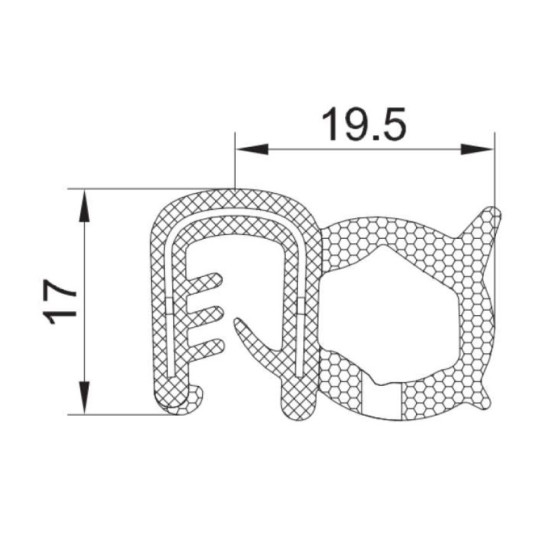 Rubber Klemprofiel met mosrubber kraal | 17x19.5mm | 5-6mm klembereik