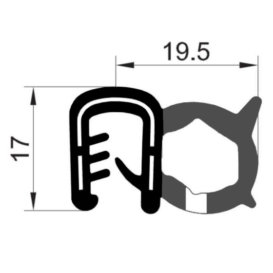Rubber Klemprofiel met mosrubber kraal | 17.1x21mm | 5-9mm klembereik