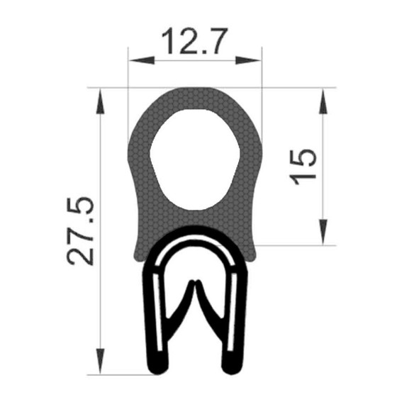 Rubber Klemprofiel met mosrubber kraal 16x19.2mm | 2-4mm klembereik